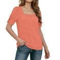 YTCAMLO Square Neck Womens Short Sleeve Shirts Trendy Solid Blouses ...