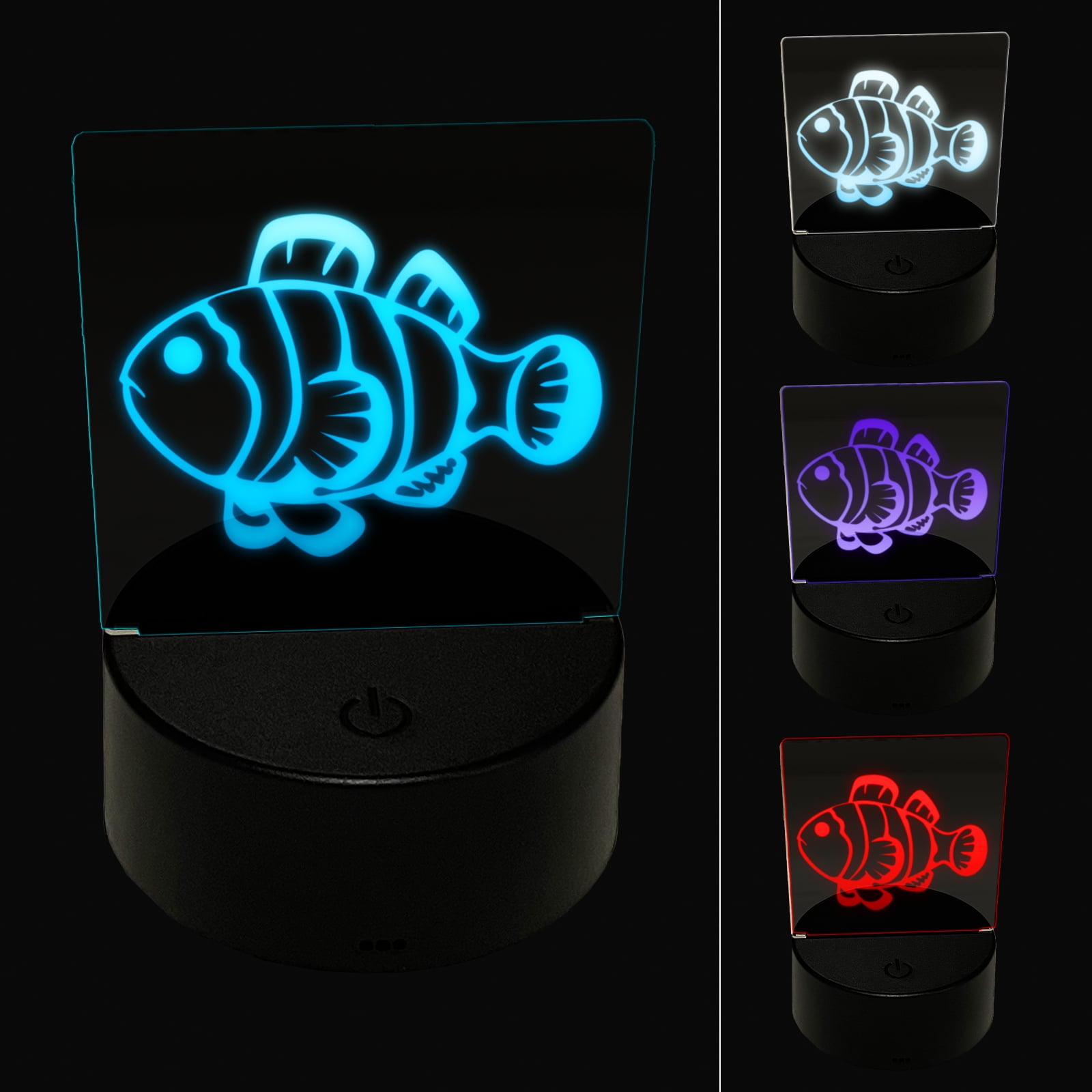 Striped Clownfish LED Night Light Sign 3D Illusion Desk Nightstand Lamp ...