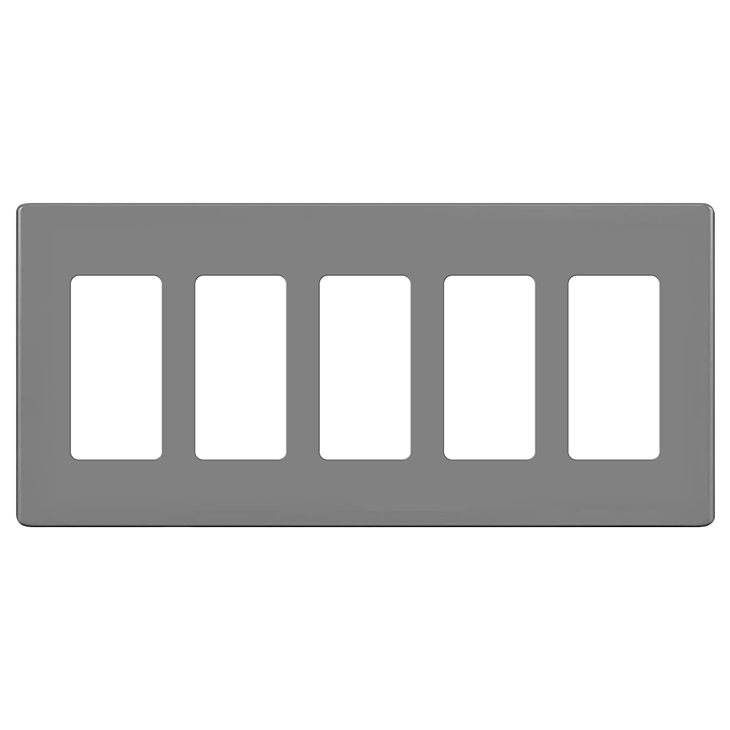 ENERLITES Screwless Decorator Switch Cover, Five Gang Outlet Wall Plate ...