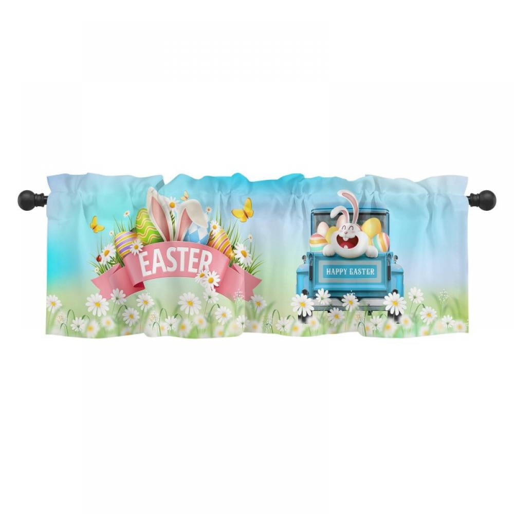 Easter Window Curtains Valance, Spring Rabbit Colorful Eggs Flower ...