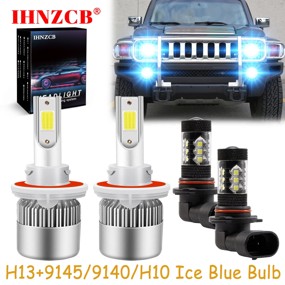 IHNZCB for Hummer H3 2006-2010 Led Headlight Bulbs High Low Beam Fog Light,Ice Blue,H13+9145 ...