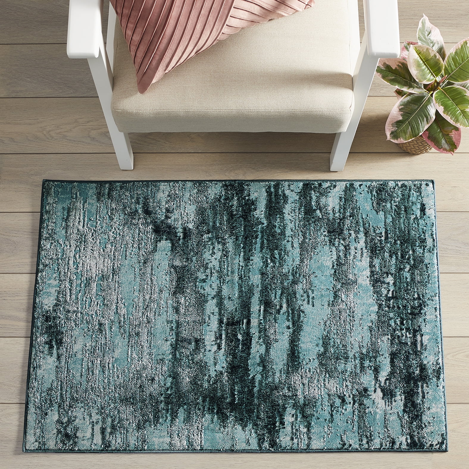 Better Homes & Gardens High Low Teal Abstract Area Rug, 30"x46 ...