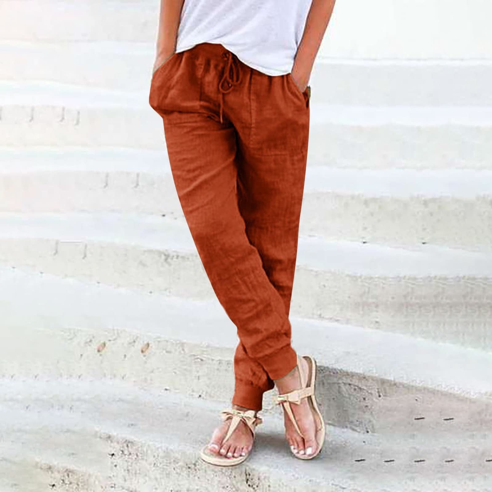 Click here for Jsaierl Linen Pants For Women With Pockets Elastic... prices