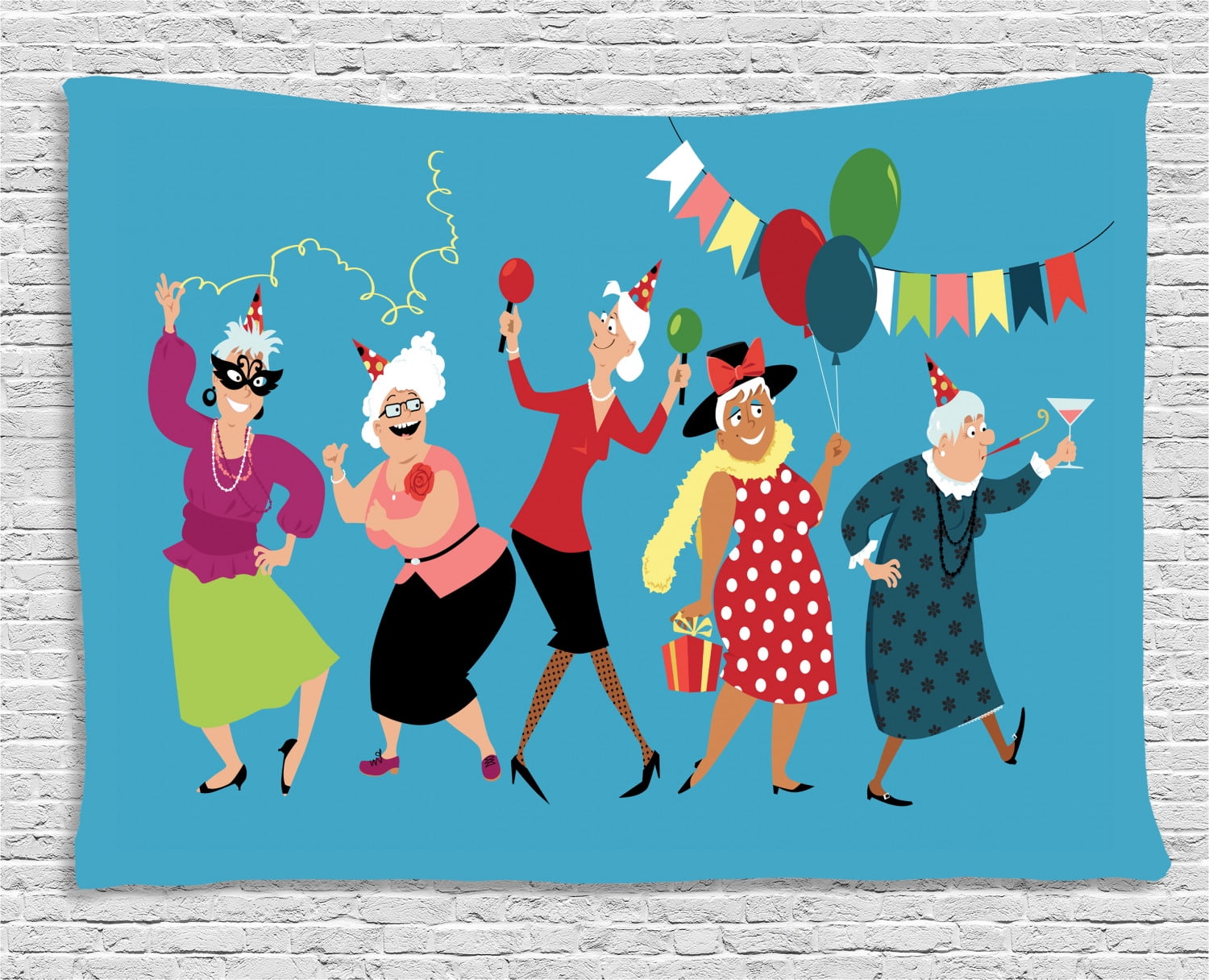 Retirement Party Tapestry, Mature Ladies Group Dancing and Celebrating ...