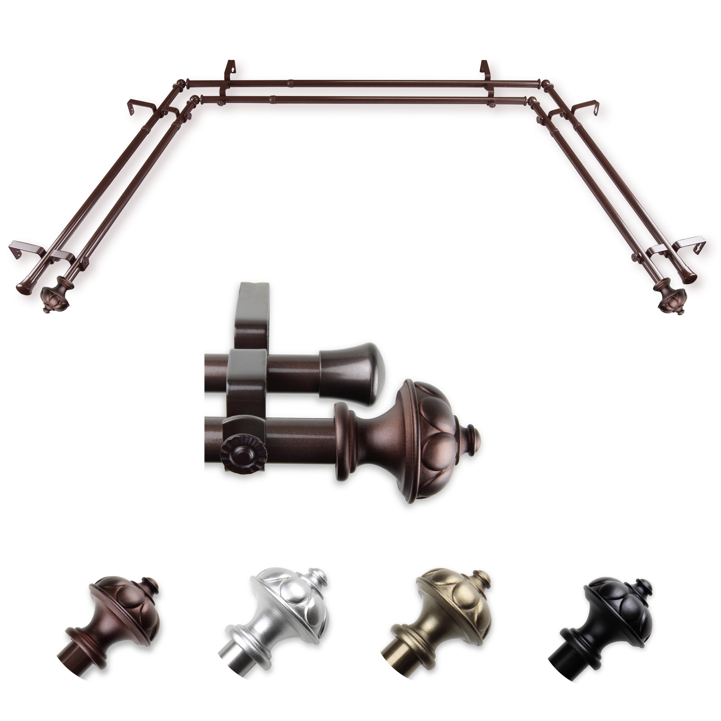 Milcah 13/16" Double Bay Window curtain rod Adjustable 20"-36", 38"-72 ...