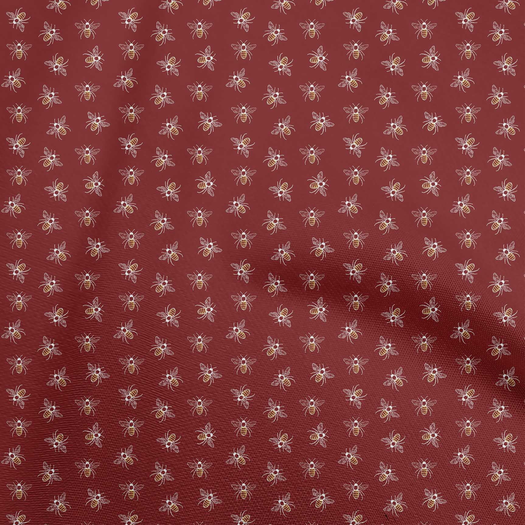oneOone Silk Tabby Maroon Fabric Dot & Honey Bee Dress Material Fabric ...