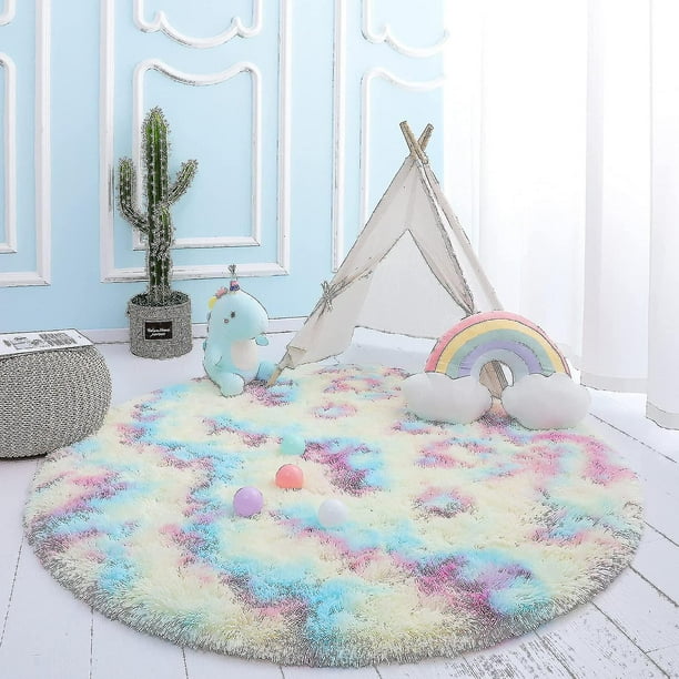 Round Bedroom Rug For Gis Rainbow Kids Room Rugs, Circular Pink Fluffy ...