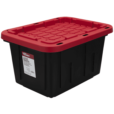Hyper Tough - 27 Gallon Snap Lid Plastic Storage Tote Box, Black Base ...