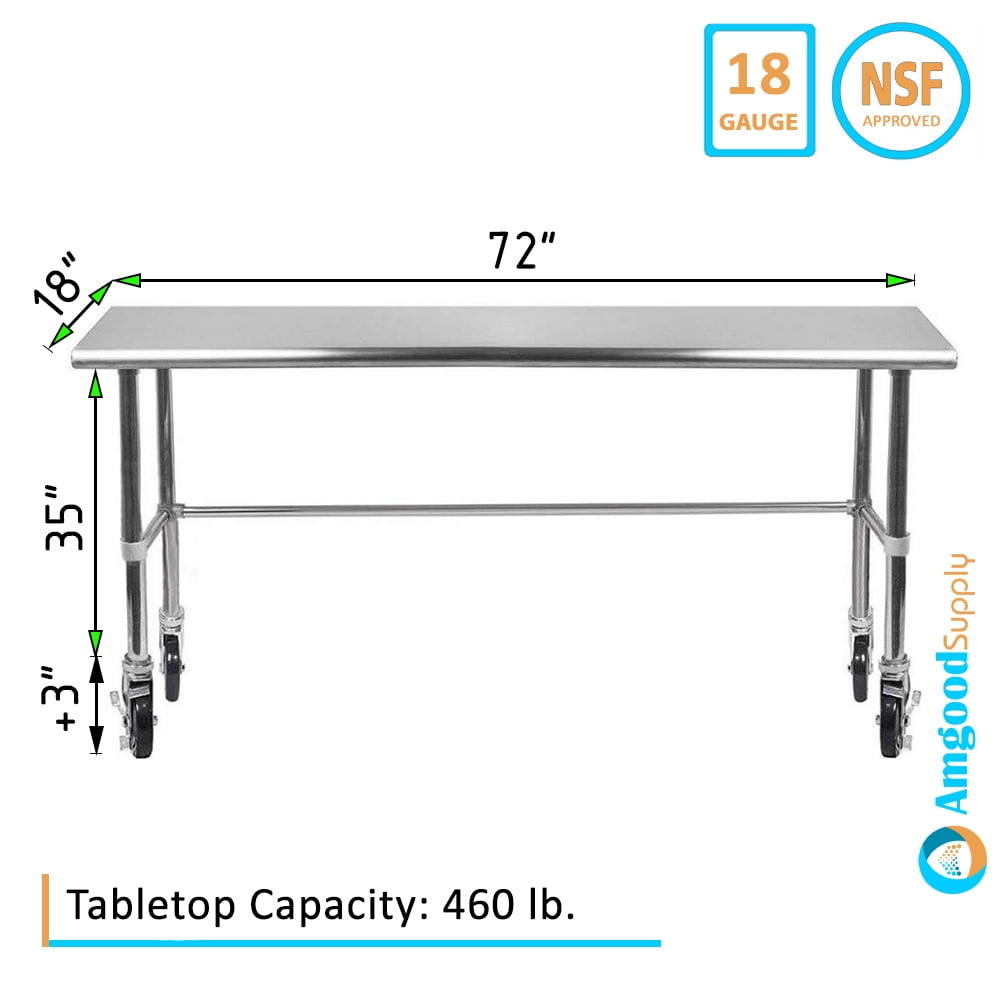 AmGood 72" Long x 18" Deep Stainless Steel Work Table With Open Base ...