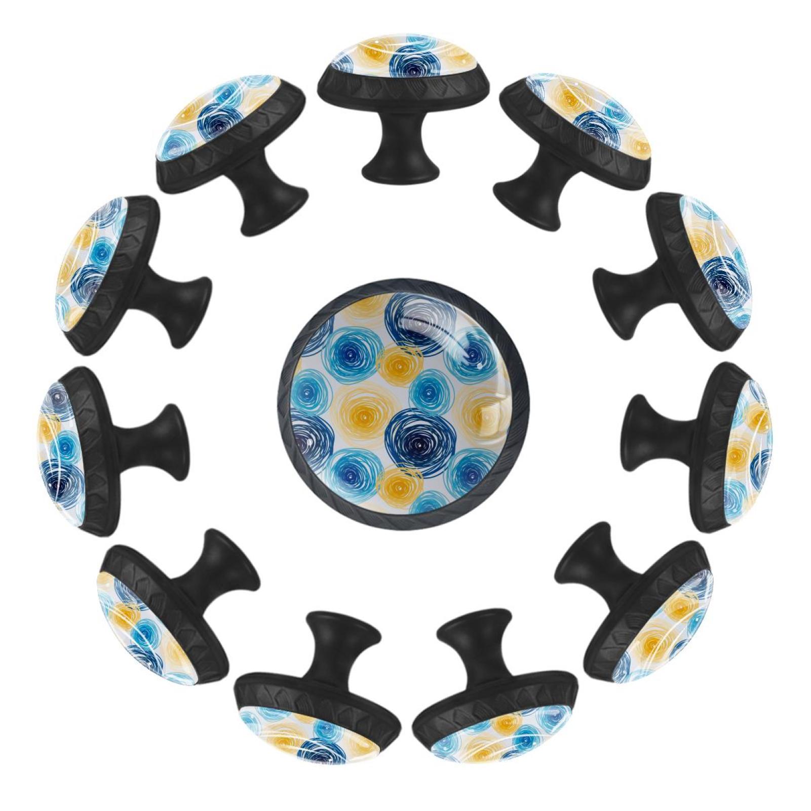 12 Pack Round Crystal Glass Knobs Yellow Graffiti Drawn Pull Handle for ...