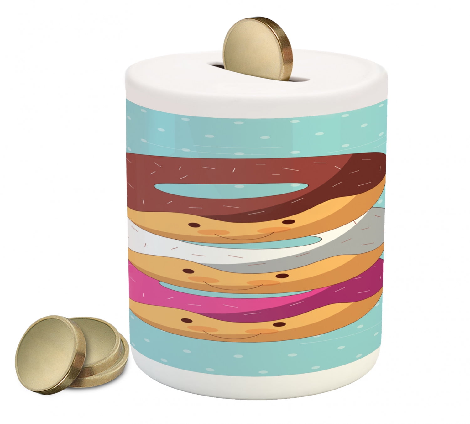 Anime Piggy Bank, Kawaii Cartoon Style Colorful Donuts Funny and Faces ...