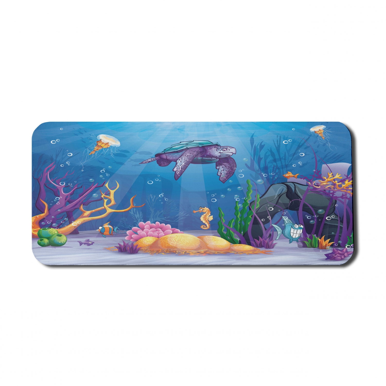 Turtle Computer Mouse Pad, Underwater World Style Illustration Funny ...