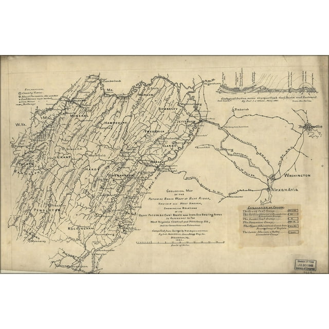 24"x36" Gallery Poster, Geological map of Potomac river basin 1882 ...