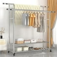 Clothes Rack on Wheels, Double Rails Commercial Grade Heavy Duty ...