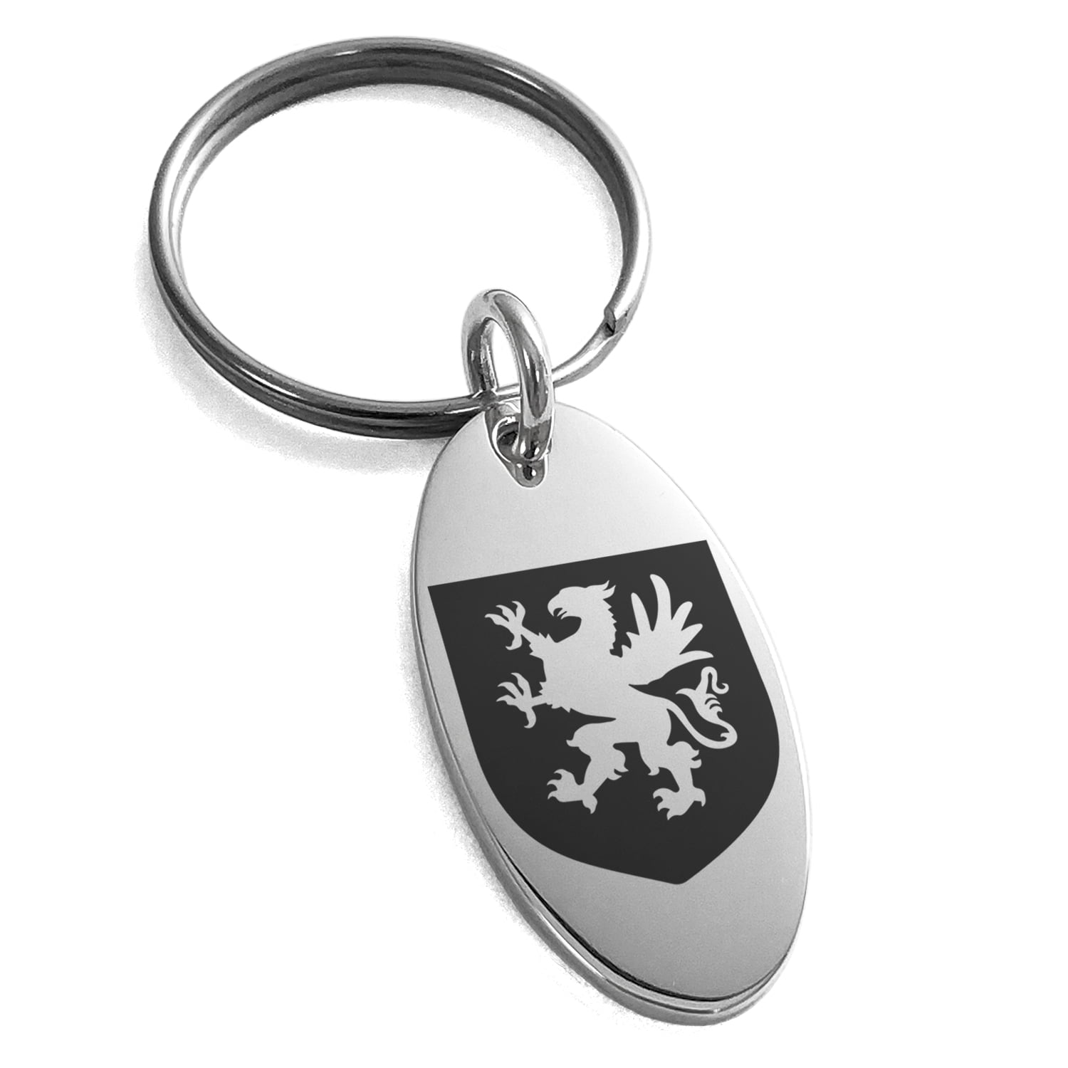 Stainless Steel Griffin Valor Coat of Arms Shield Engraved Small Oval ...