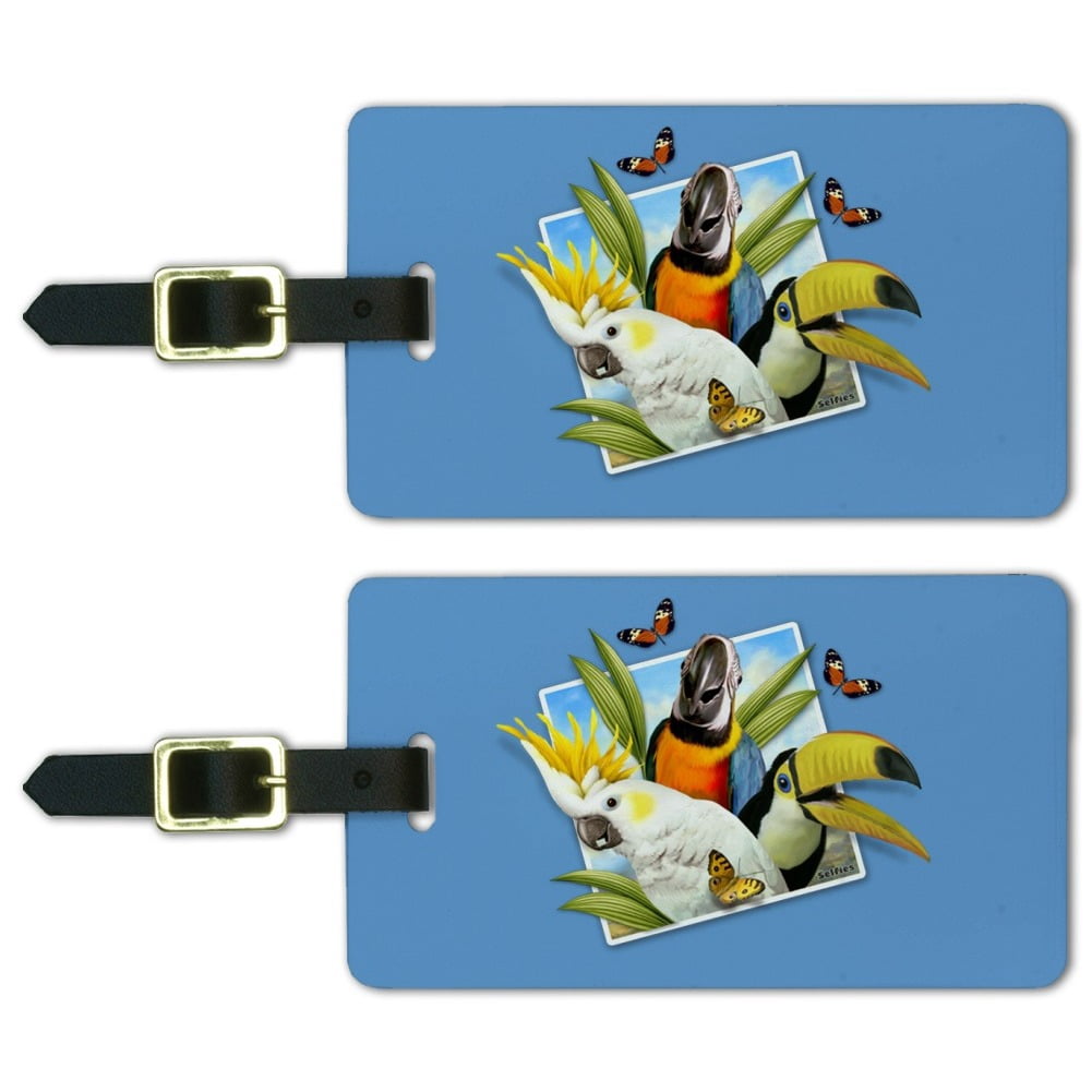 Tropical Birds Selfie Parrot Toucan Luggage ID Tags Suitcase Carry-On ...