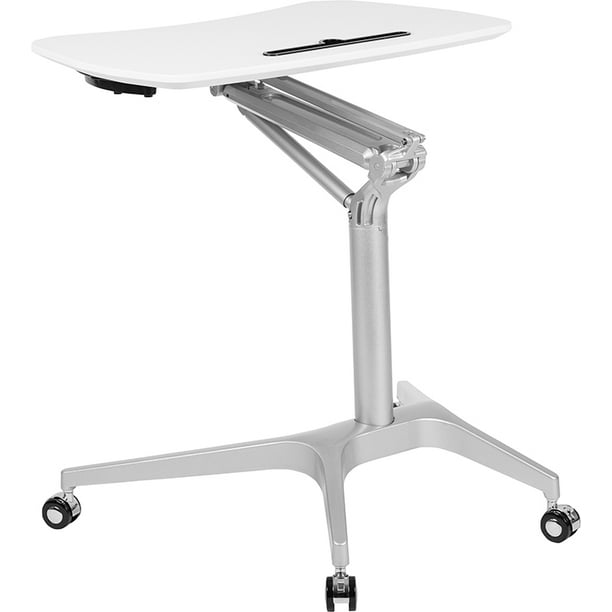 Flash Furniture Mobile Sit-Down, Stand-Up White Computer Ergonomic Desk ...