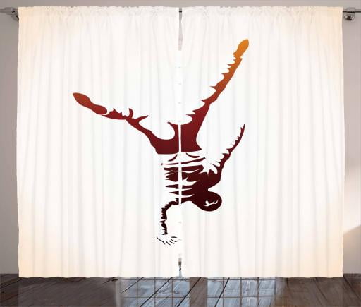Hip Hop Curtains 2 Panels Set, Silhouette Breakdancer on Hand Stand in ...