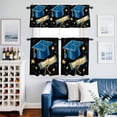 Blue Graduation Cap Kitchen Curtains Set for Windows, Diploma Yellow ...