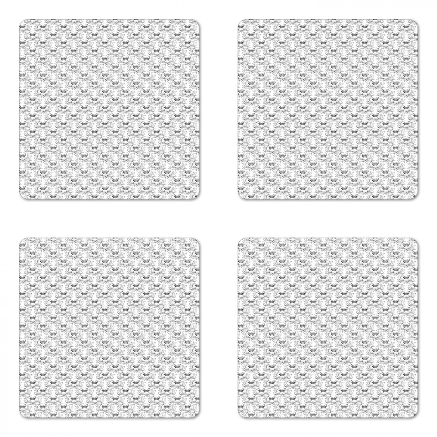 Floral Coaster Set of 4, Outline Drawings of Hand Drawn Lotus Flowers ...