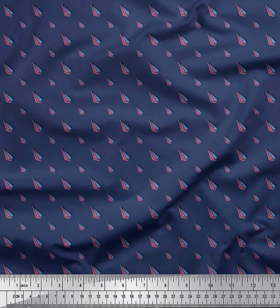 Soimoi Japan Crepe Satin Fabric Paper Airplane Shirting Print Fabric by ...