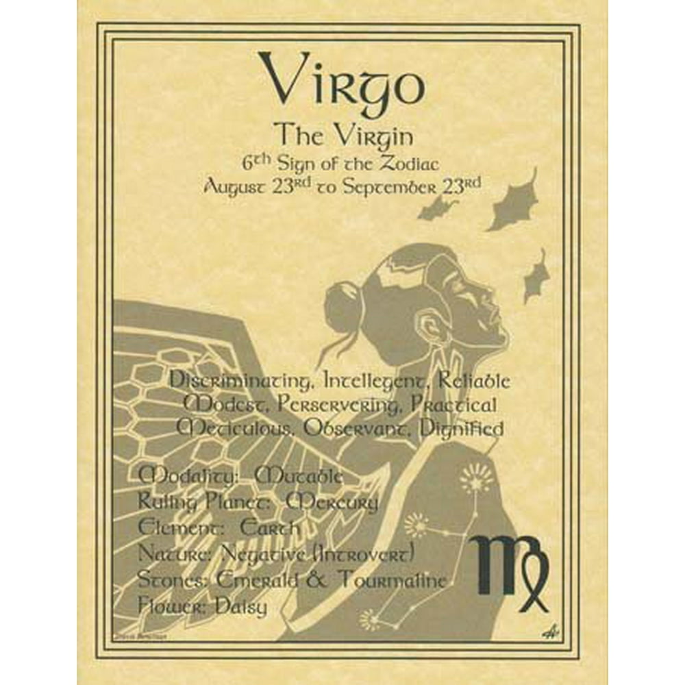 6th Sign of the Zodiac Virgo The Virgin 8 1/2" x 11" Parchment Paper ...