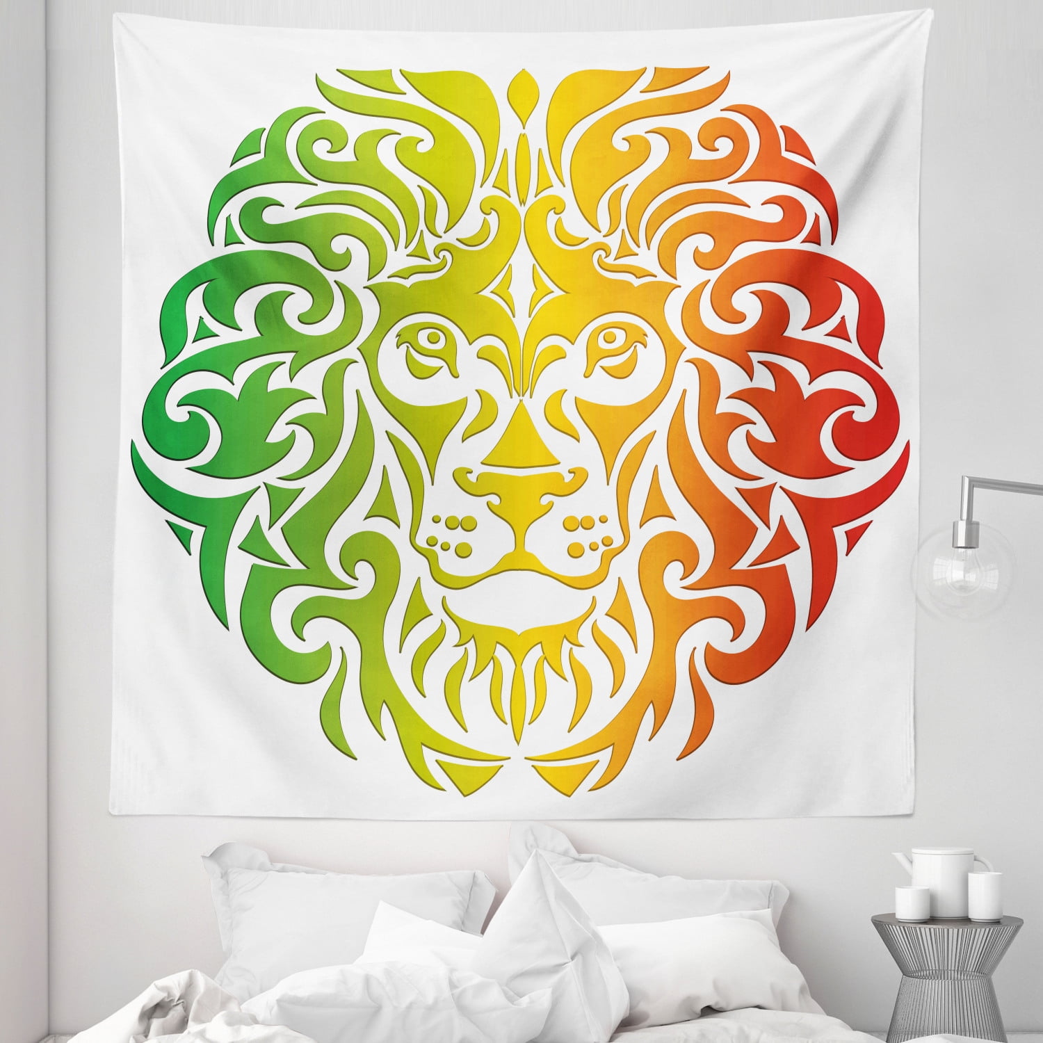 Rasta Tapestry, Lion Portrait in Vivid Colors Portrait Head King of ...