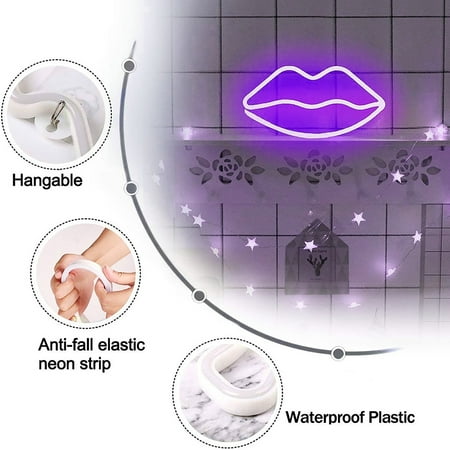 Onever Pink Lip Neon Light Pink LED Lips Light Pink Neon Wall Light ...