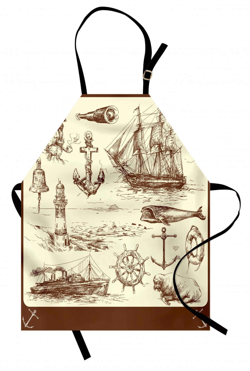 Marine Navy Captains Apron Oceanic Theme Retro Style Drawing Effect ...