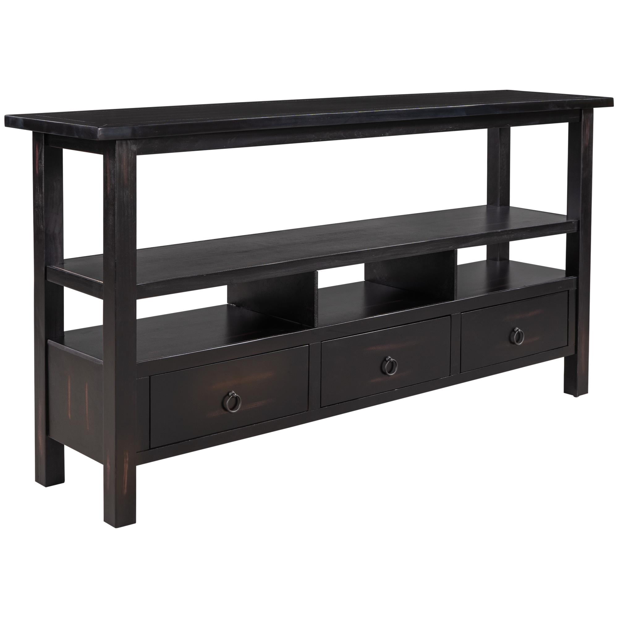 Winado Rustic Solid Console Table Double-Storey Tabletop with Three ...