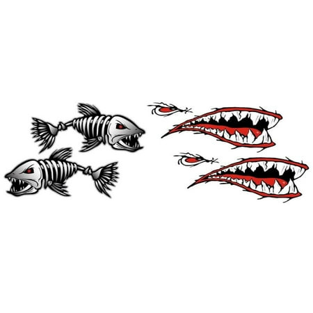 2 Pieces Shark Teeth Mouth Decal Stickers + 2 Pieces Skeleton Fish ...
