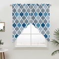 Blue Grey Swag Curtain Valance for Window 2 Panels Geometric Morocco ...