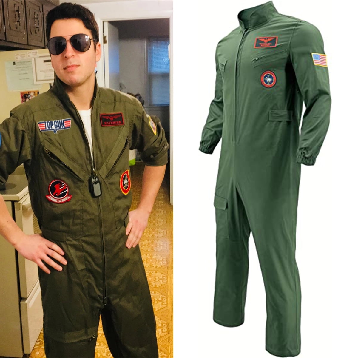Buy Top Gun Flight Jumpsuit Outfit Cosplay Halloween Costumes Unisex ...