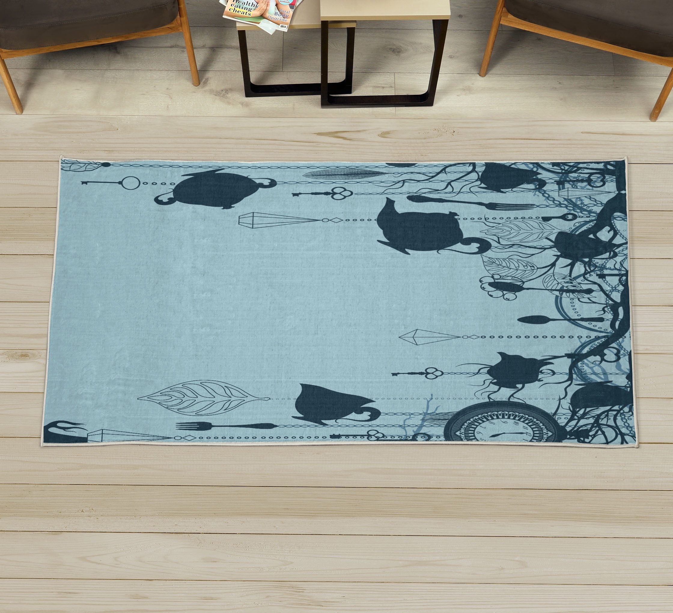 Antique Decorative Rug, Vintage Tea Party Diamond Forks Spoons Cups ...