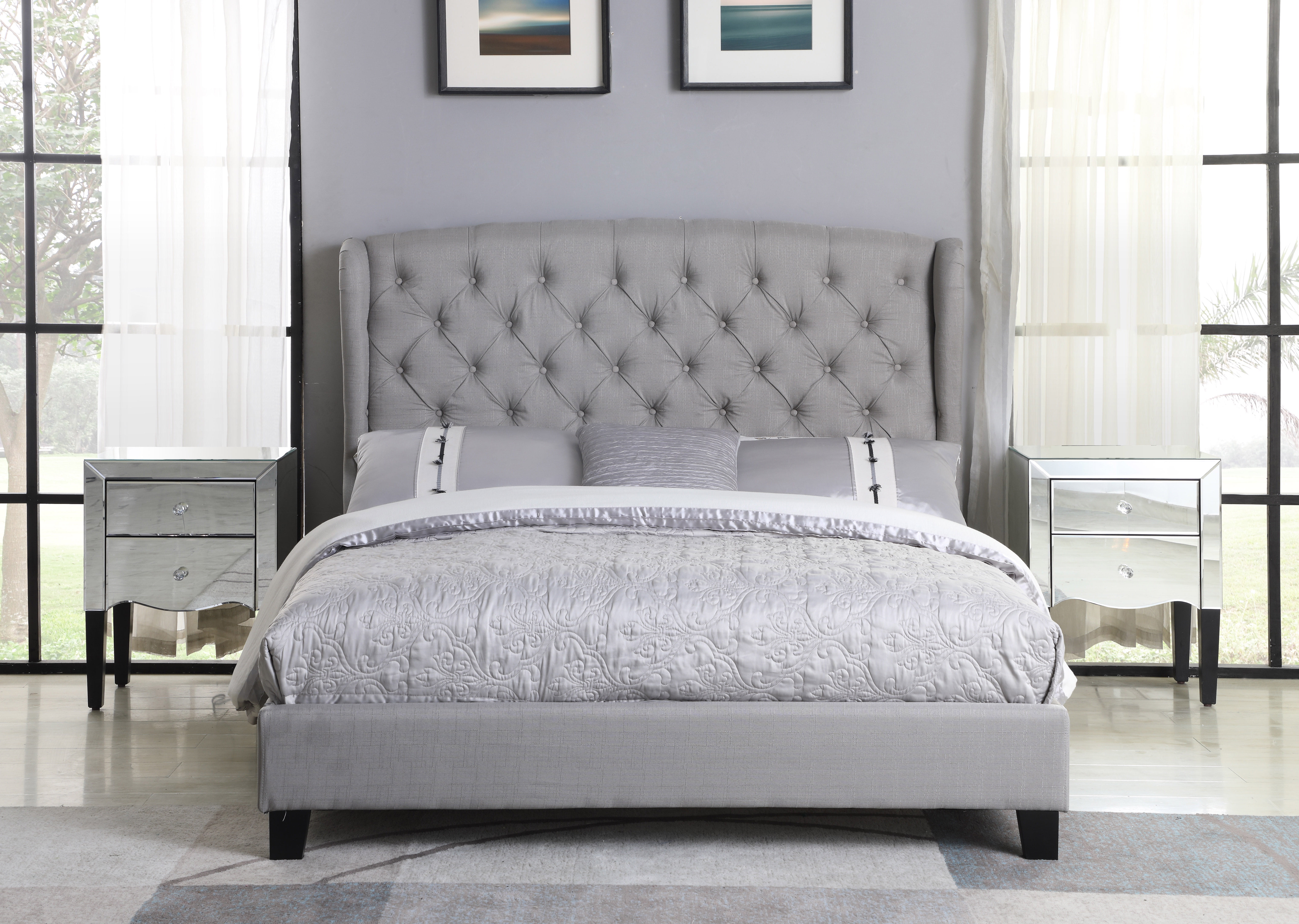 Best Master Furniture Yvette Grey Tufted Upholstered Platform Bed, E ...