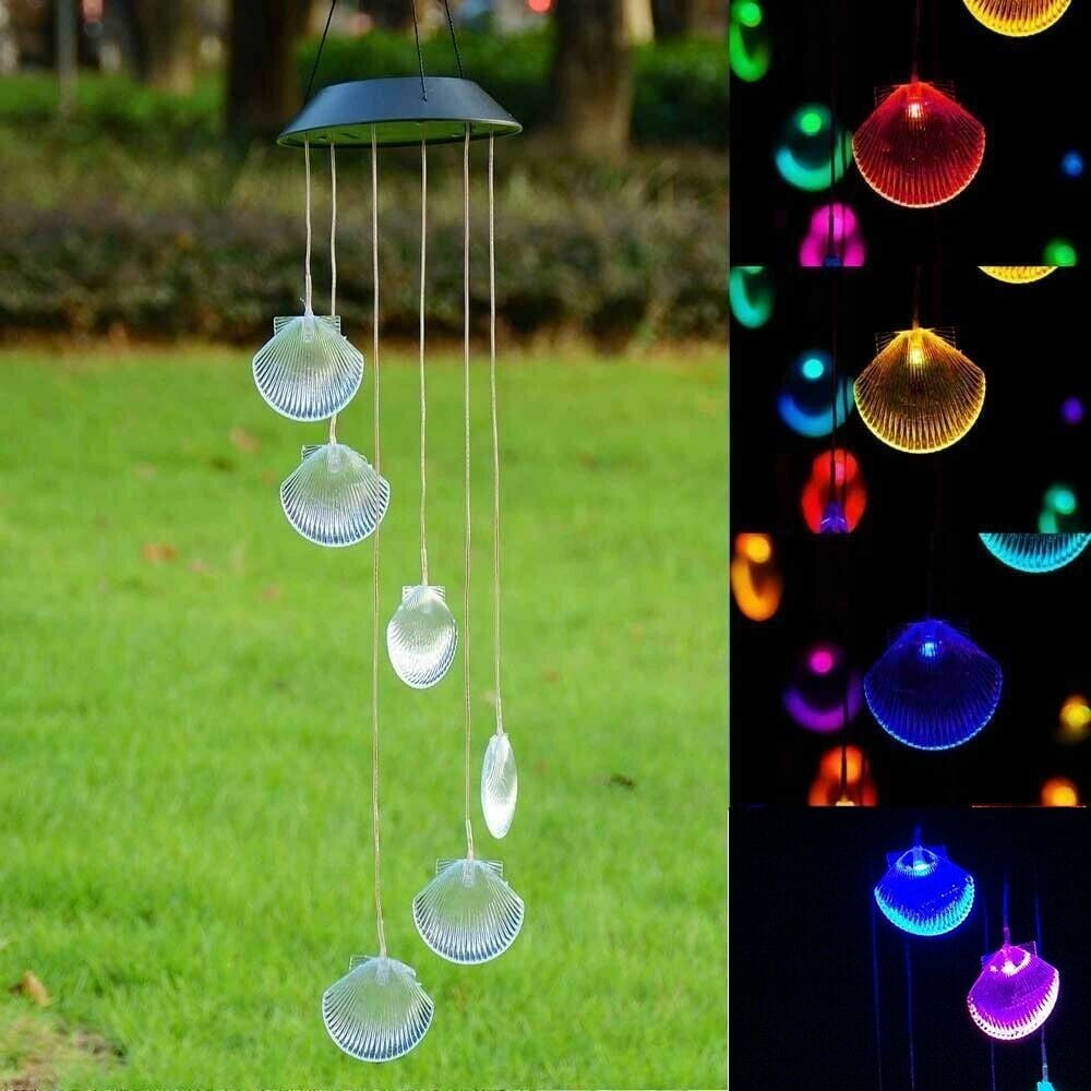 Solar Color Changing LED Shell Wind Chimes Home Garden Yard Decor Light ...