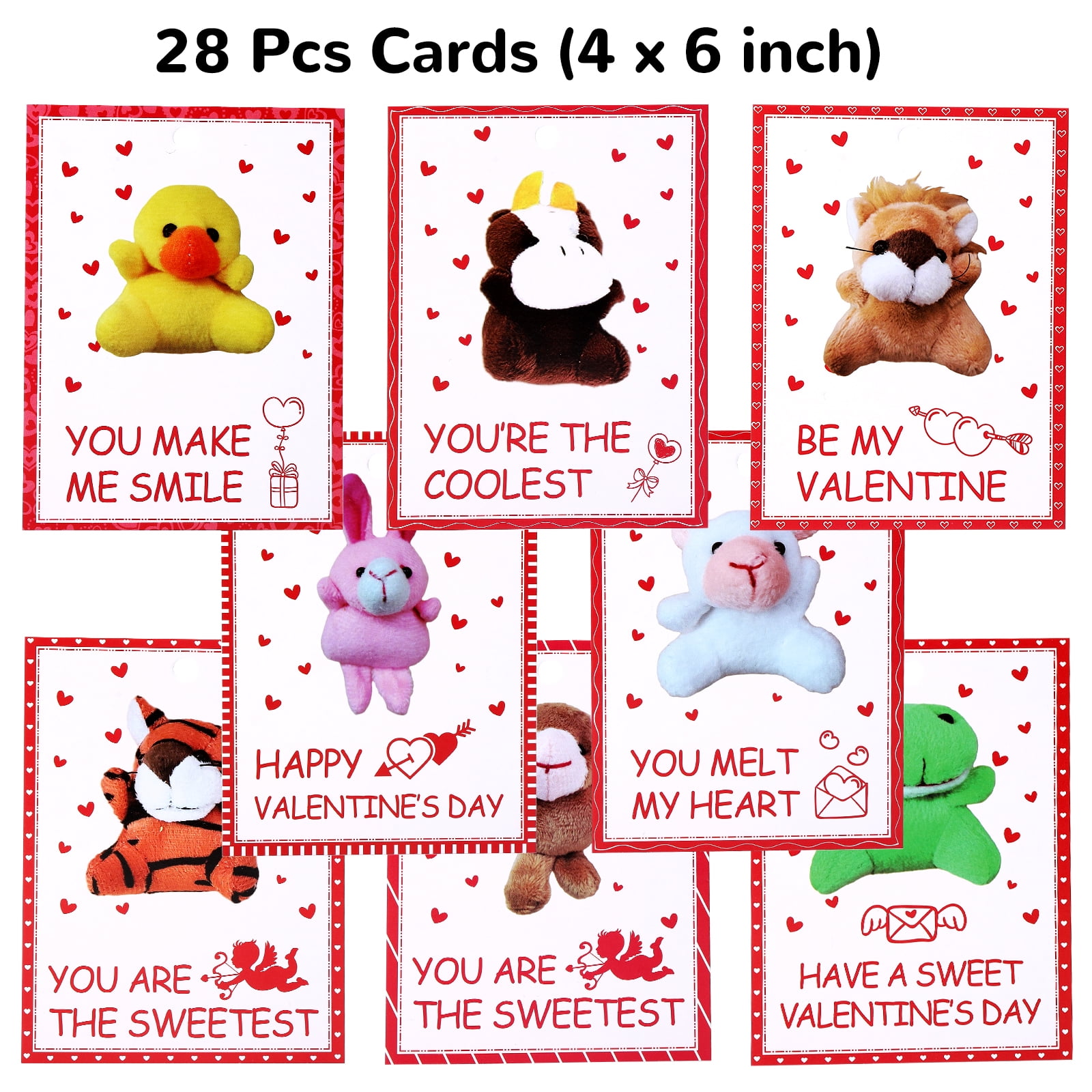 Eastvita 28 Pack Valentines Day Gift Cards for Kids with Mini Animal ...