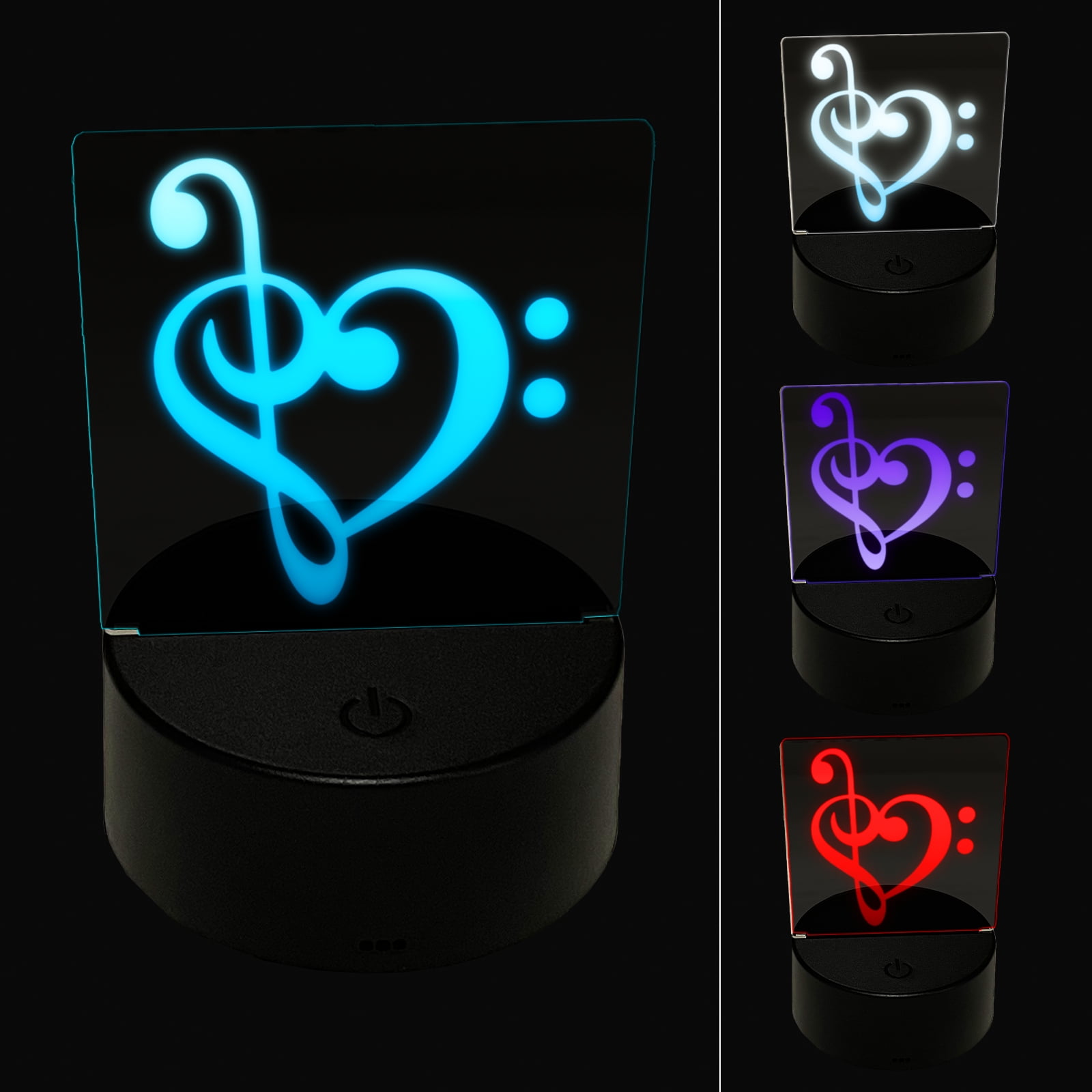 Treble Bass Clef Heart Music Love LED Night Light Sign 3D Illusion Desk ...