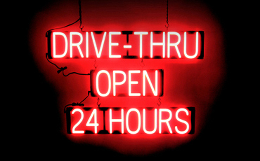 SpellBrite DRIVE-THRU OPEN 24 HOURS LED Sign for Business. 35.1" x 23.8 ...