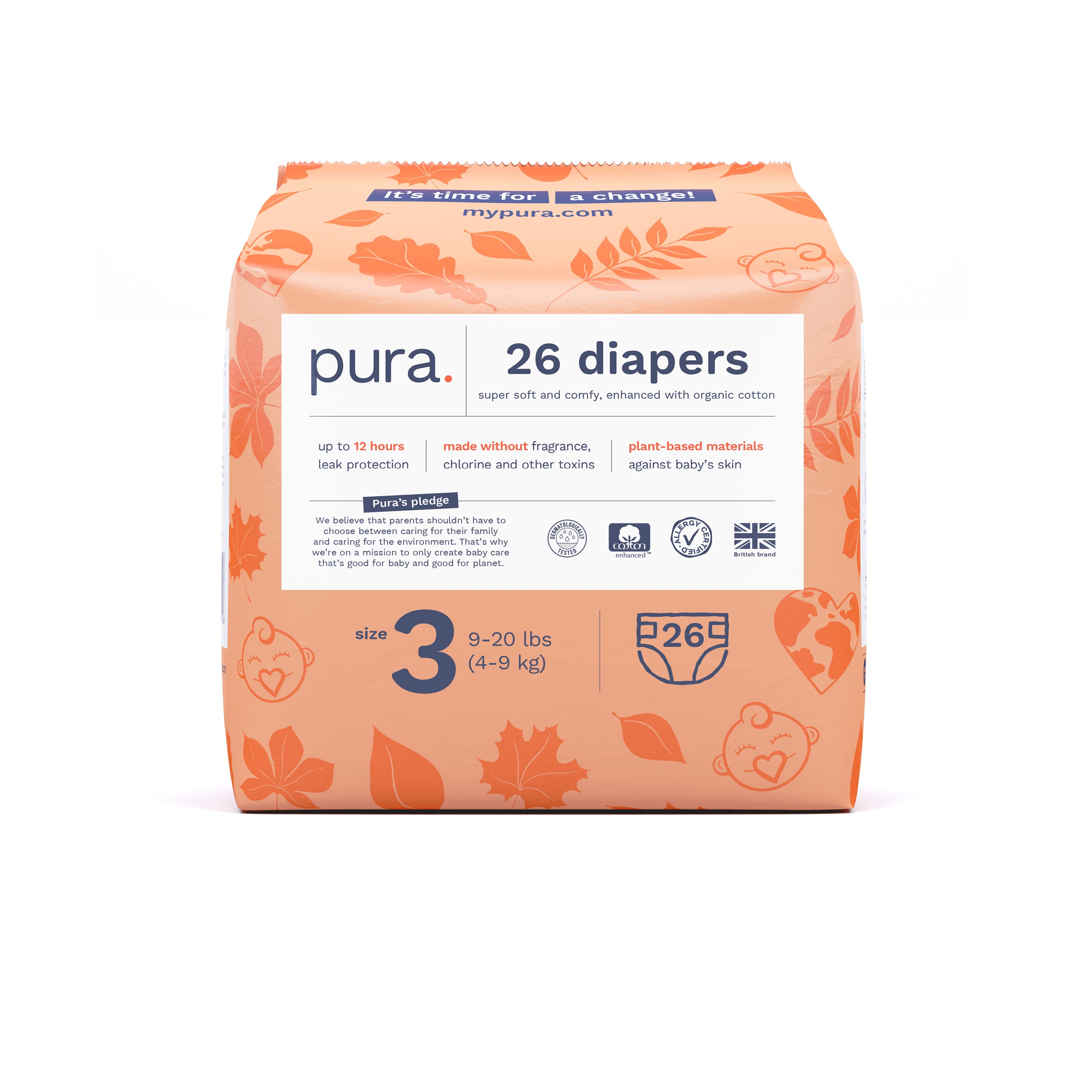 Pura Sensitive Soft Sustainable Diapers Size 3, 26 Count (Choose Your ... Pura Sensitive Soft Sustainable Diapers Size 3, 26 Count (Choose Your ...