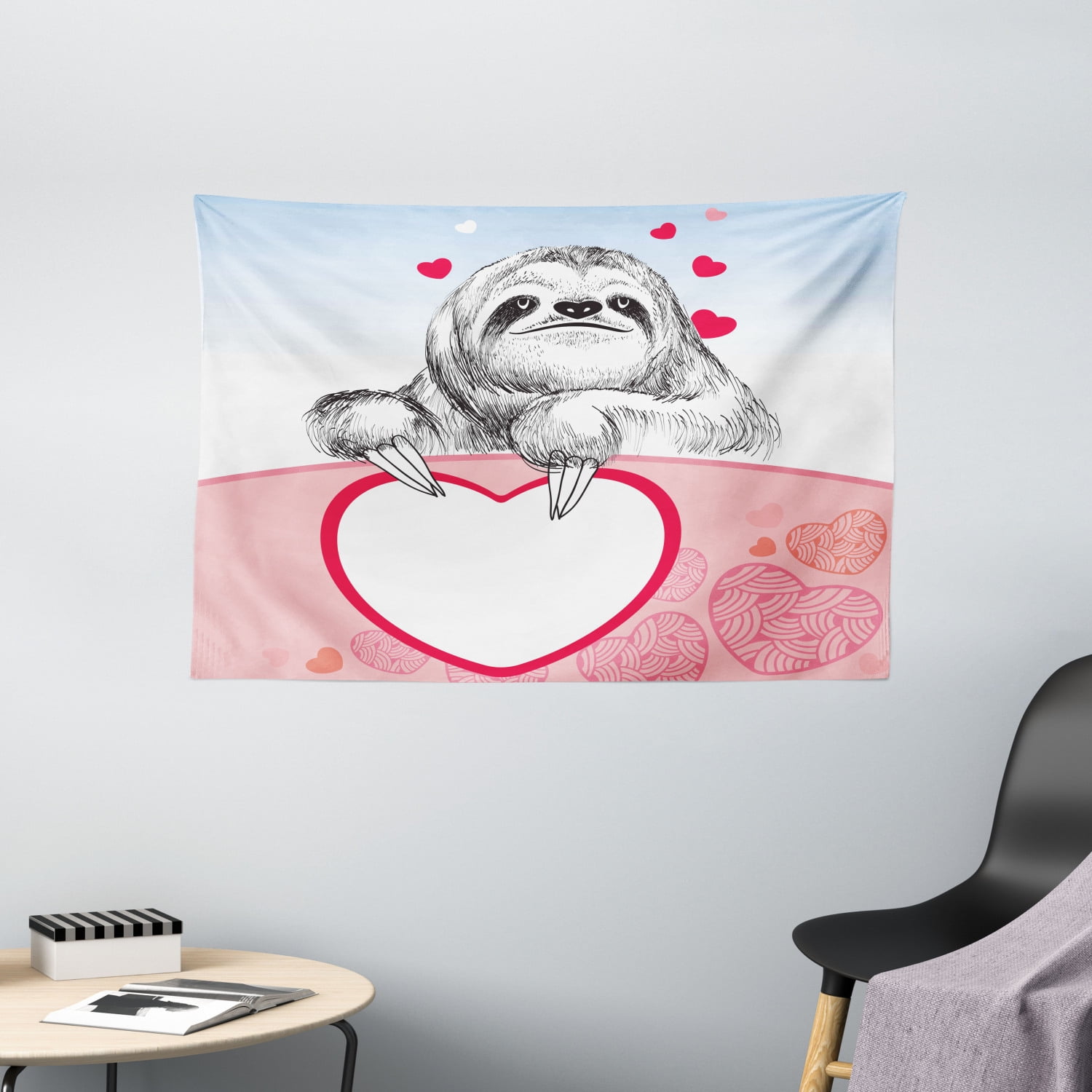 Sloth Tapestry, Romantic Sloth Falling In Love Different Heart Figures ...