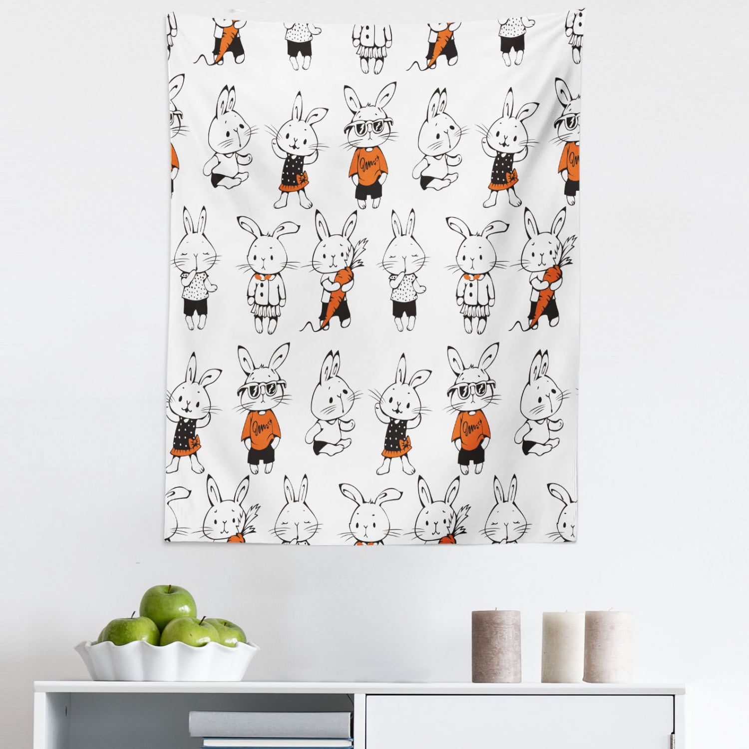 Funny Tapestry, Retro Bunny Rabbits with Costumes Jack Hare Funky ...