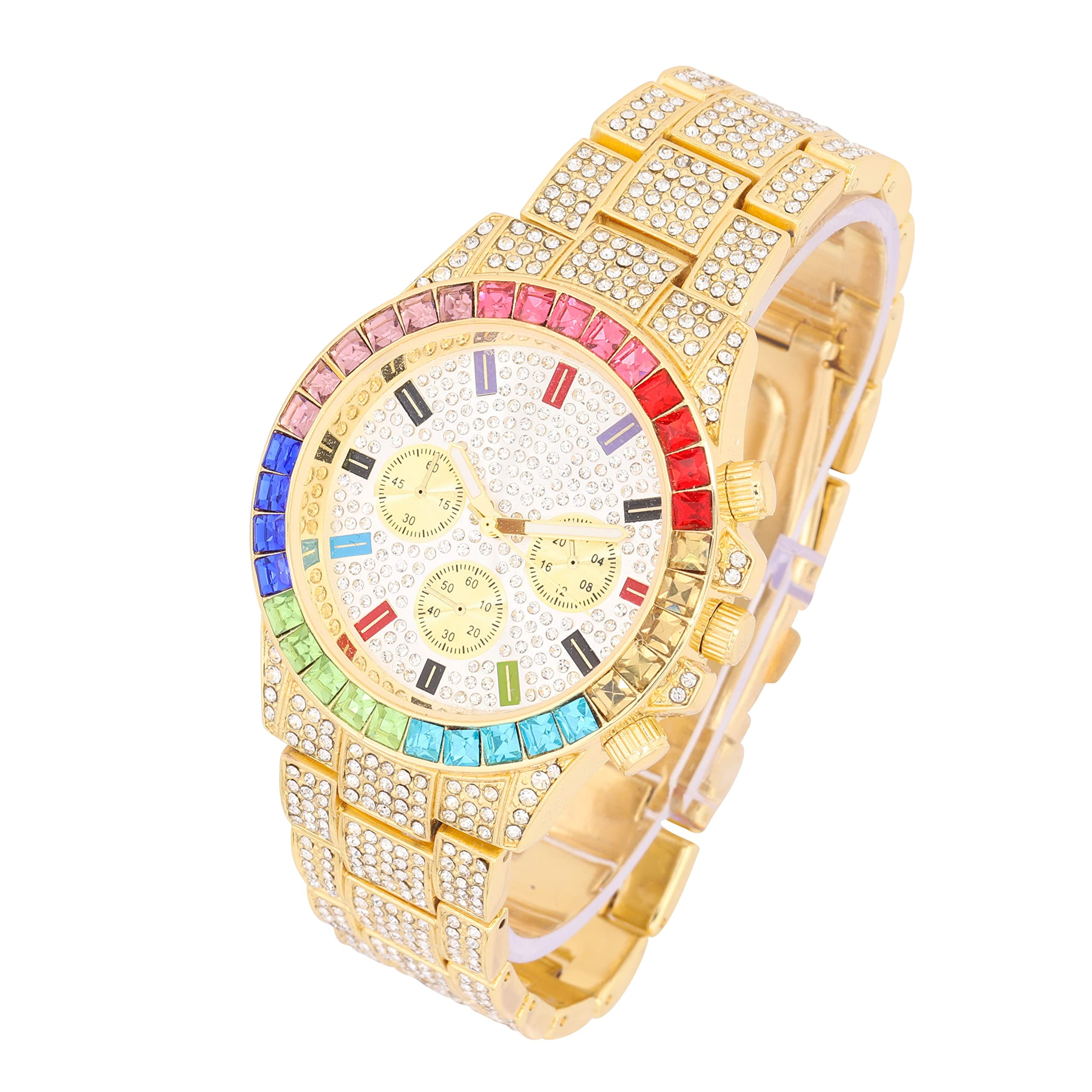 Mens Big Rocks with Rainbow Multicolor Rhinestone Bezel Mens Big Rocks with Rainbow Multicolor Rhinestone Bezel