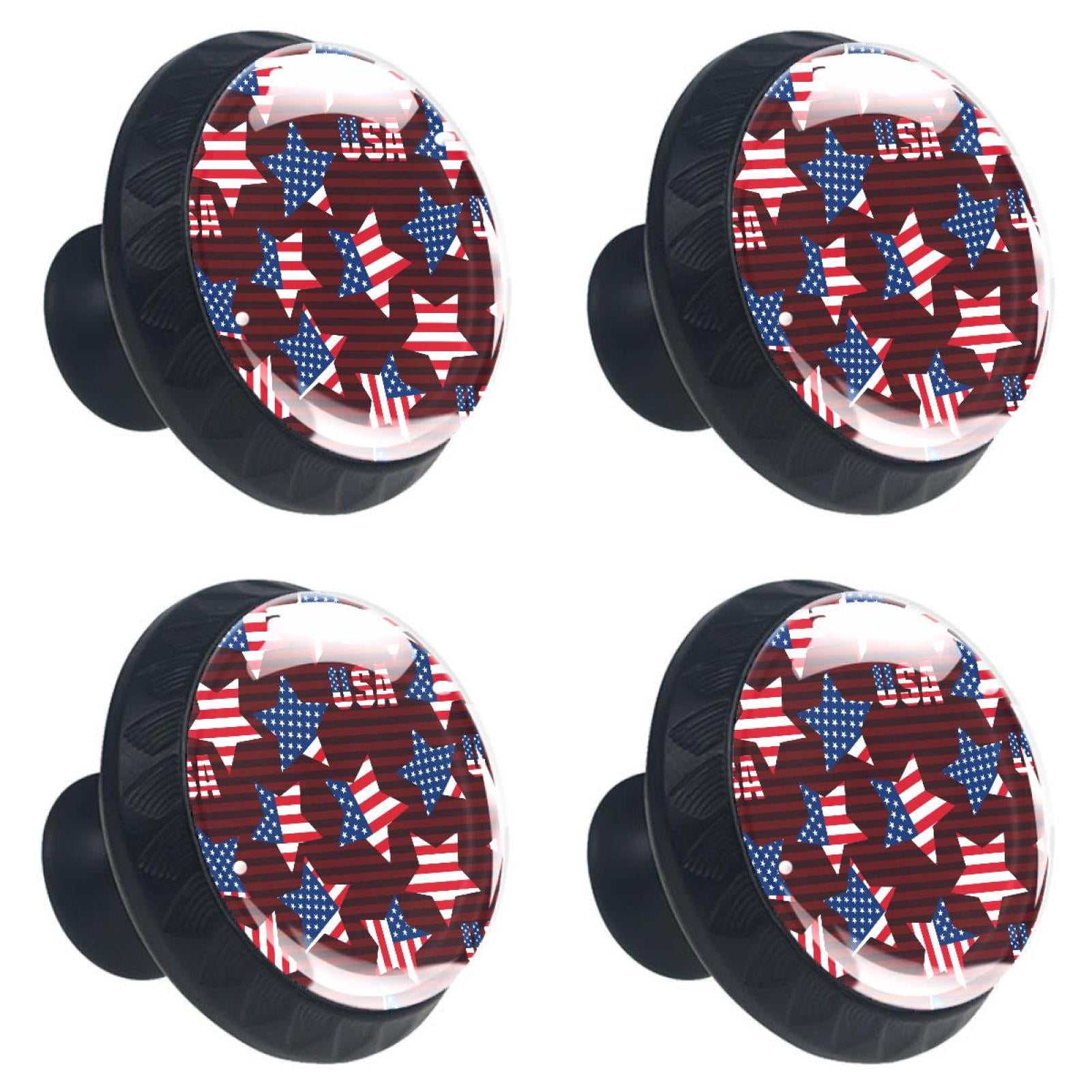 4 Pcs USA Flag Blue Red Stars Knobs for Kitchen Cabinet Cupboard ...