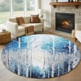Blue Forest Round Rug 6ft Washable Circle Kitchen Rugs Non Slip Winter ...
