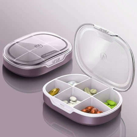 Pill Box, Small Travel Pill Case for Purse, Pocket Mini Daily Vitamin ...