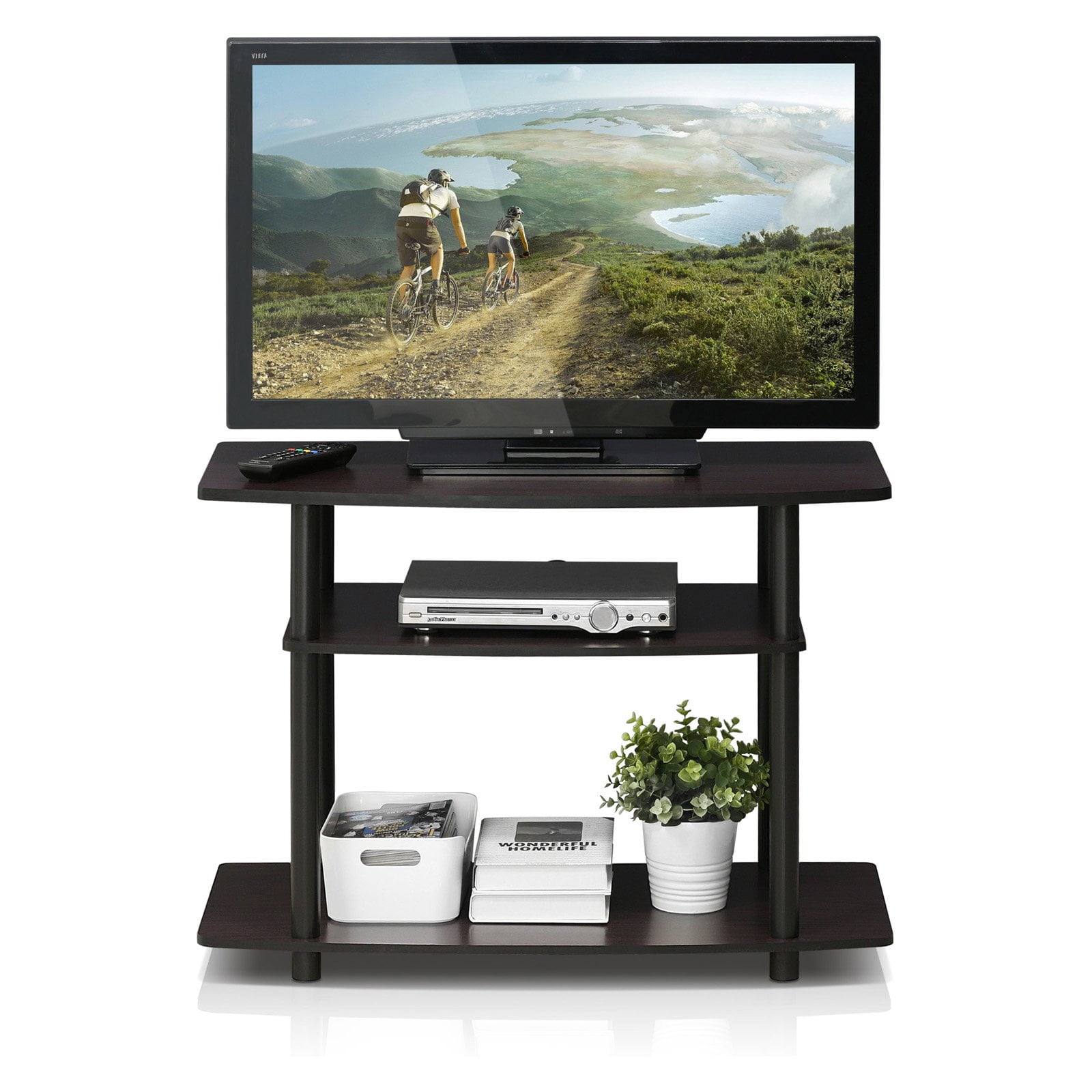 Furinno Turn-N-Tube 3 Tier TV Stand - Dark Walnut - Walmart.com