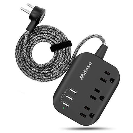 Power Bar with USB, Flat Plug Power Strip with 3 Outlets 3 USB Ports ...