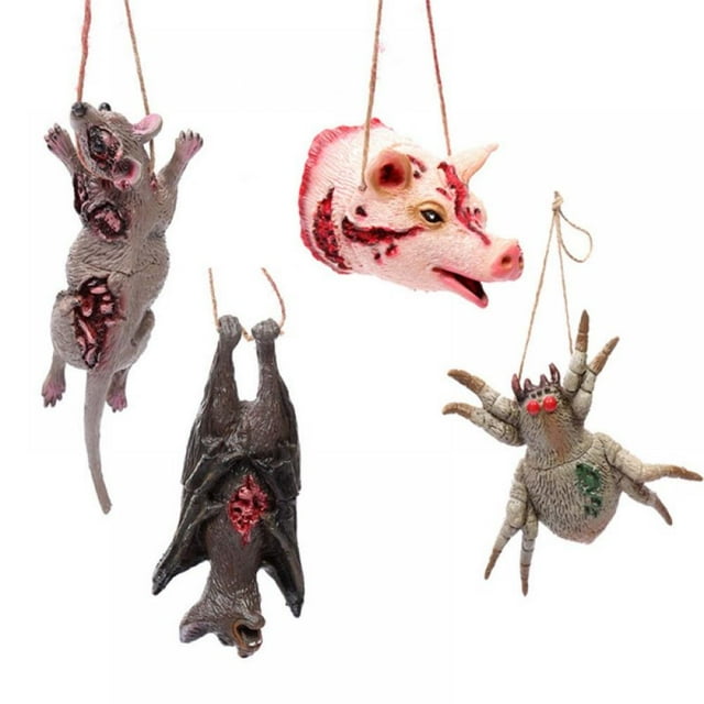 4 Pack Halloween Decor Hanging Rat Prop Realistic Looking Spooky Mice ...
