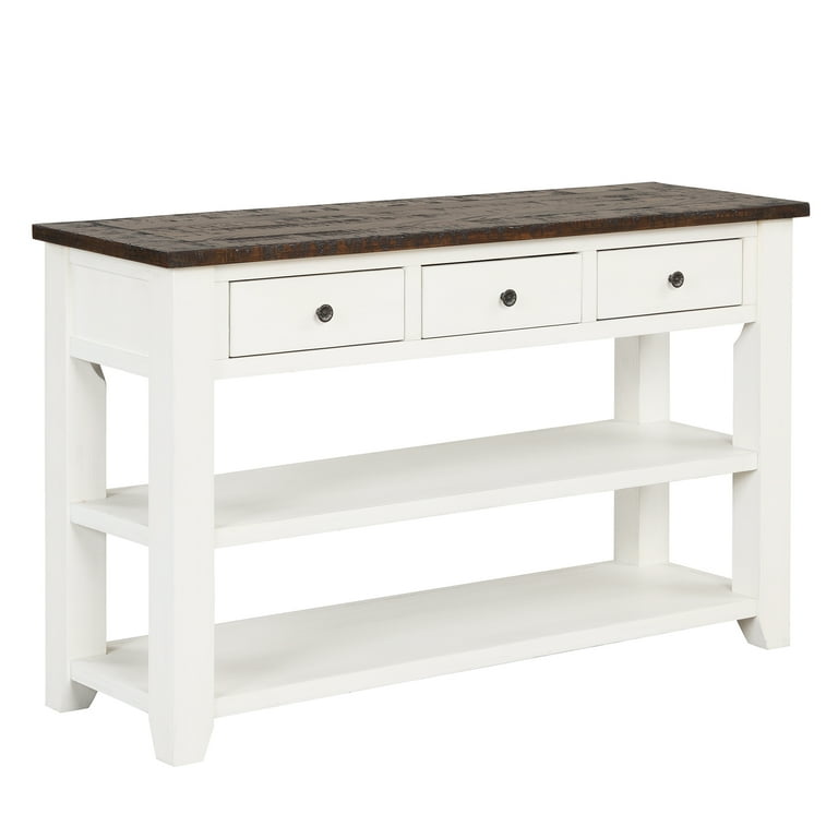 48 Solid Pine Wood Top Console Table Modern Entryway Sofa Side Table with 3 Storage Drawers and 2 Shelves. Easy to Assemble White